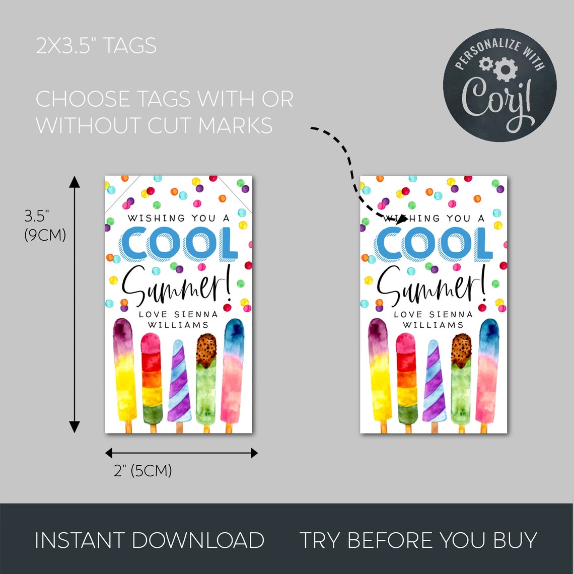 Ice Pops Gift Tag Template, Printable End of School Favor Tag, Editable ...