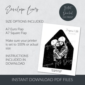 Skeleton Lovers Envelope Liner Template, Printable Halloween Gothic ...