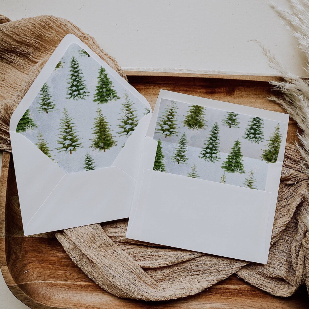Printable Watercolor Pine Trees Envelope Liner, Rustic Snowflake ...