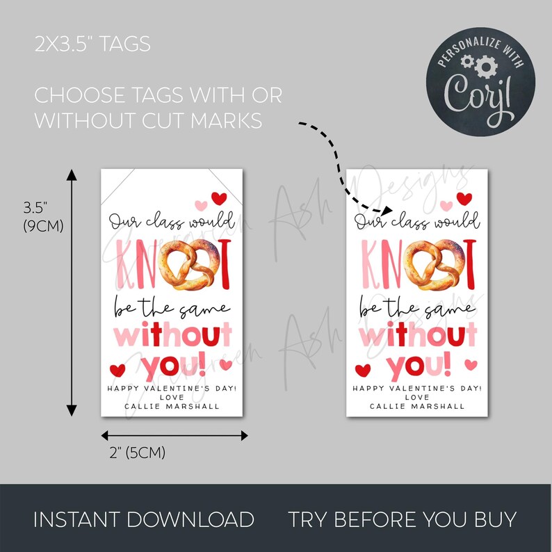Pretzel Valentine's Day Gift Tag Template, Printable Would Knot Be the ...