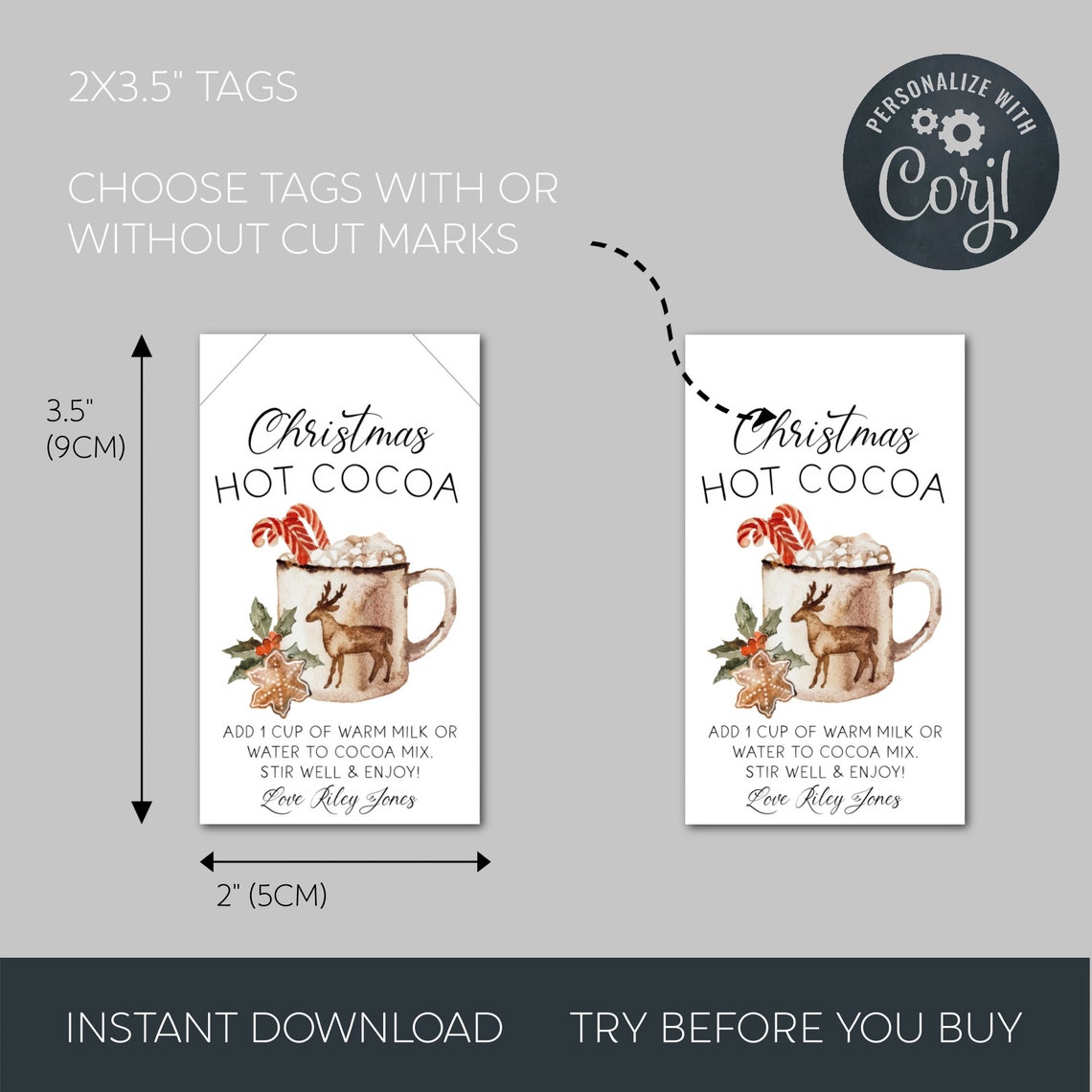 Christmas Hot Cocoa Gift Tag Template, Printable Holiday Hot Chocolate ...