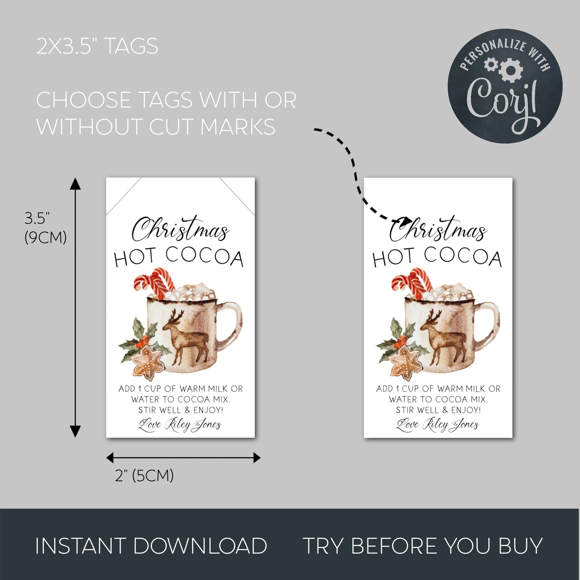 Christmas Hot Cocoa Gift Tag Template, Printable Holiday Hot Chocolate ...