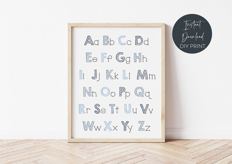 Navy Blue Alphabet Poster Printable ABC Kids Art Pastel - Etsy