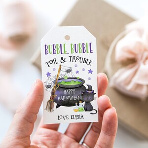 Cauldron Halloween Gift Tag Template, Printable Bubble Toil & Trouble ...