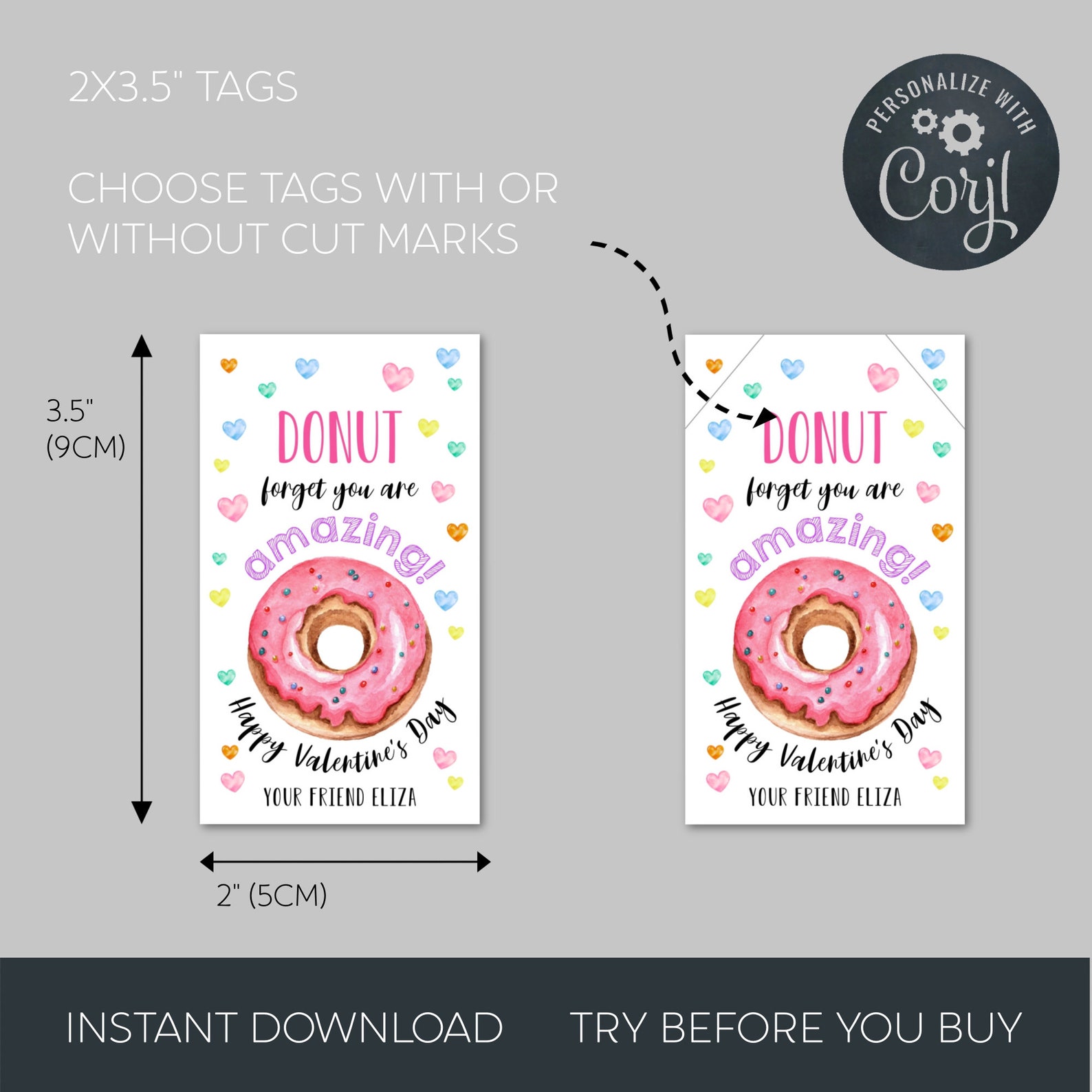 Donut Valentine's Day Gift Tag Template Printable Donut | Etsy