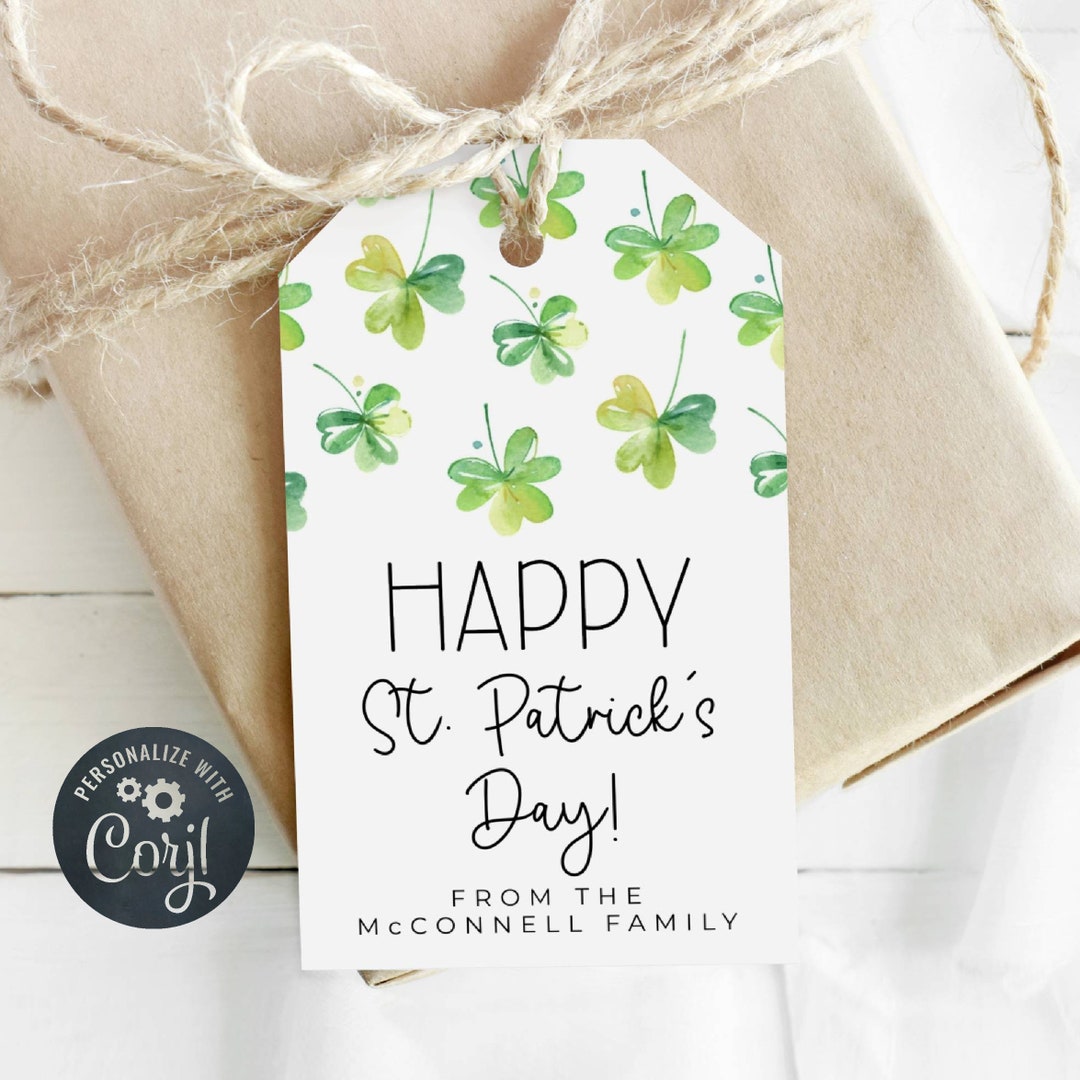 St. Patrick's Day Shamrocks Gift Tag Template, Printable Clover Favor ...