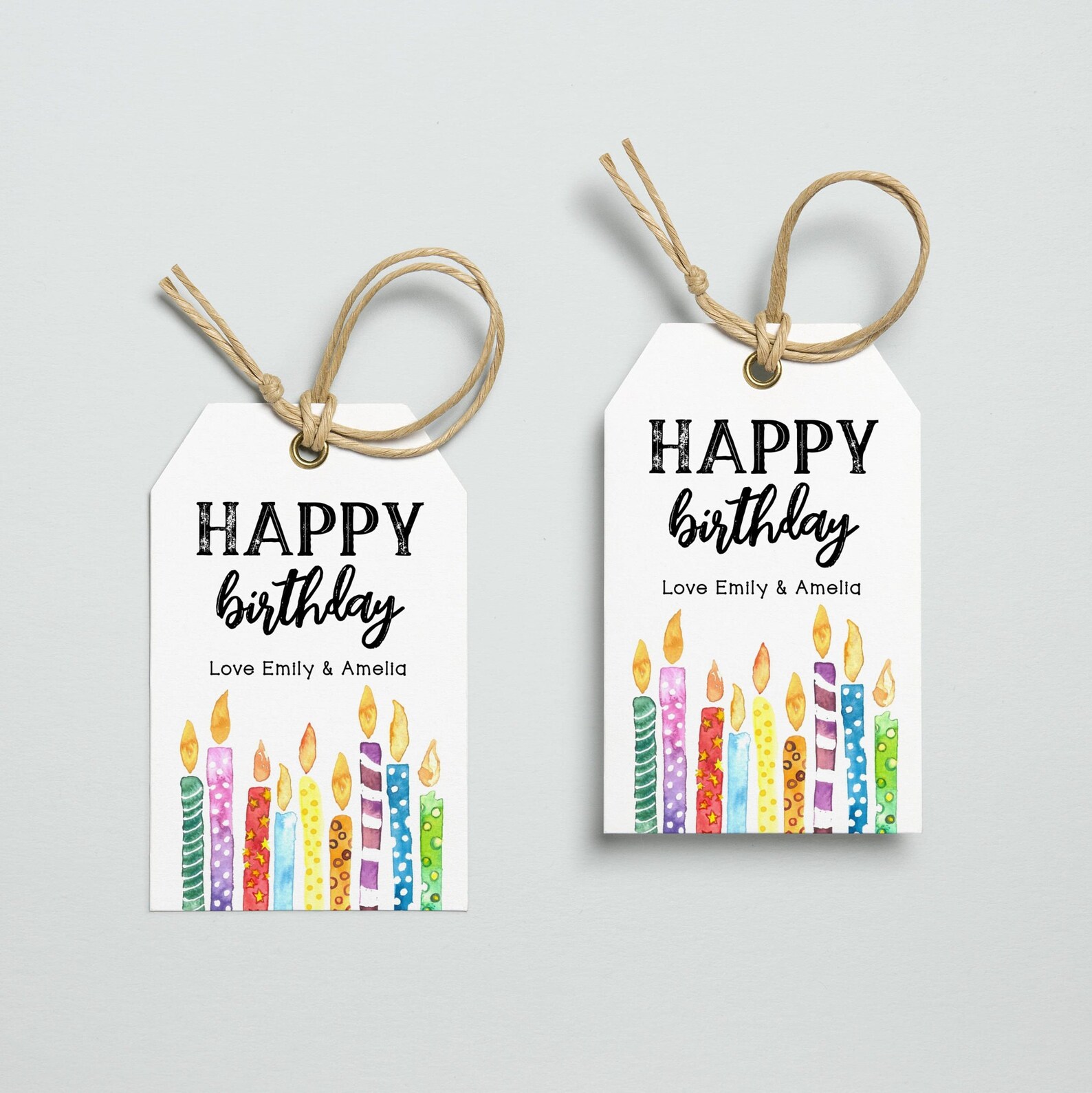 Printable Happy Birthday Gift Tag Template Watercolor Candles - Etsy