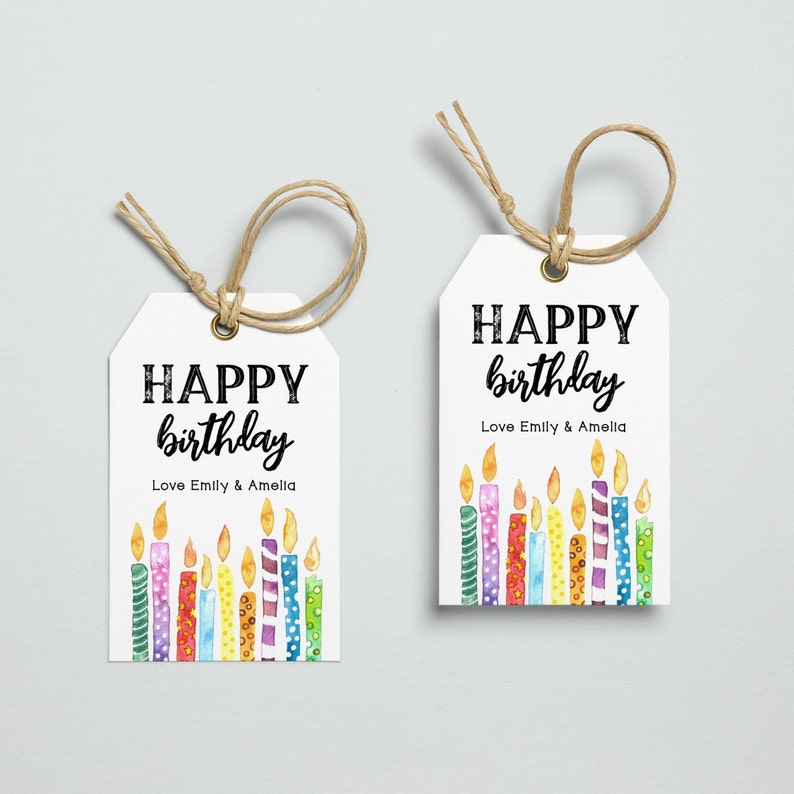 Printable Happy Birthday Gift Tag Template Watercolor Candles - Etsy