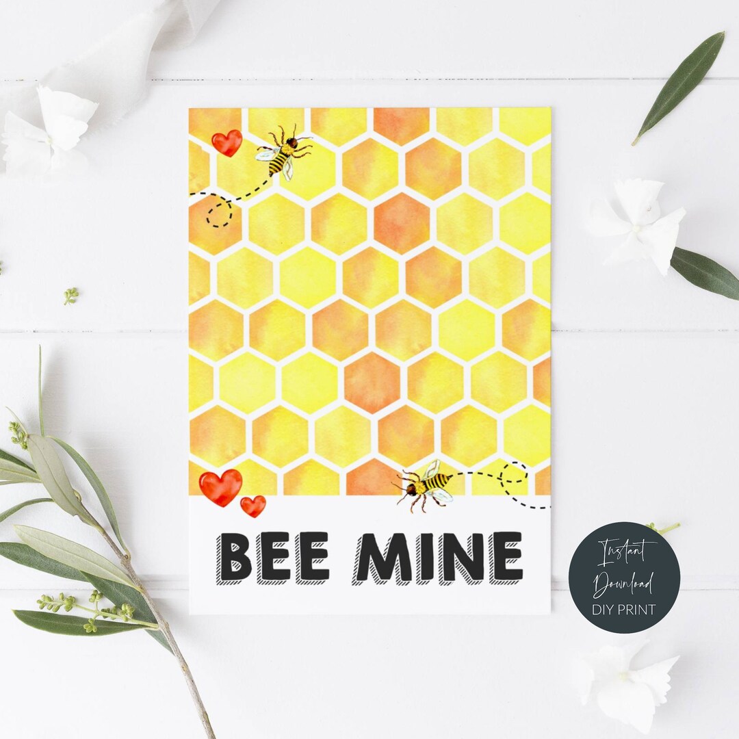 Printable Valentine's Day Bee Mine Mini Cookie Card, Honeycomb Bee ...