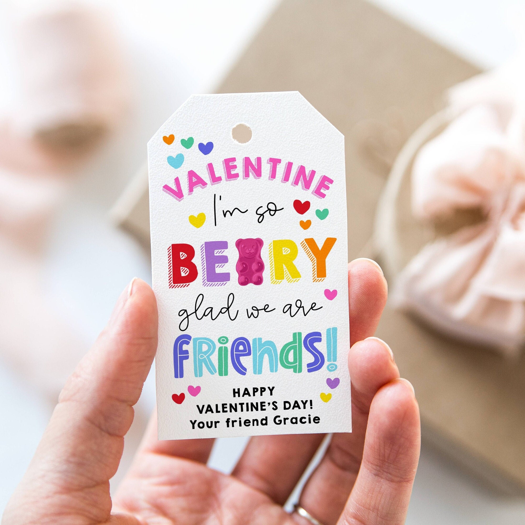 Gummy Bear Valentine's Day Gift Tag Template, Printable Beary Glad We ...