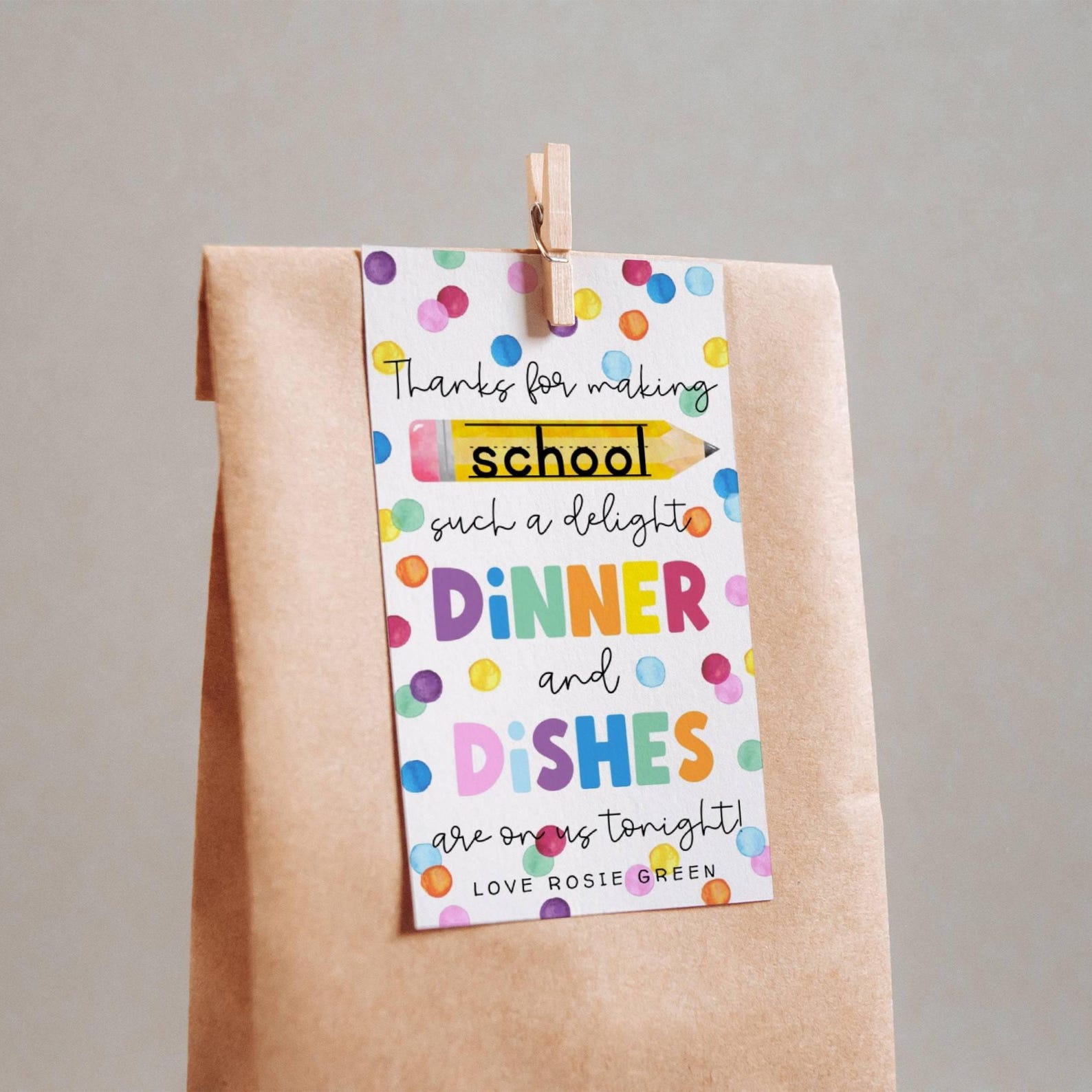 Dinner and Dishes Are on Us Gift Tag Template, Printable Teacher ...