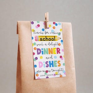 Dinner and Dishes Are on Us Gift Tag Template, Printable Teacher ...