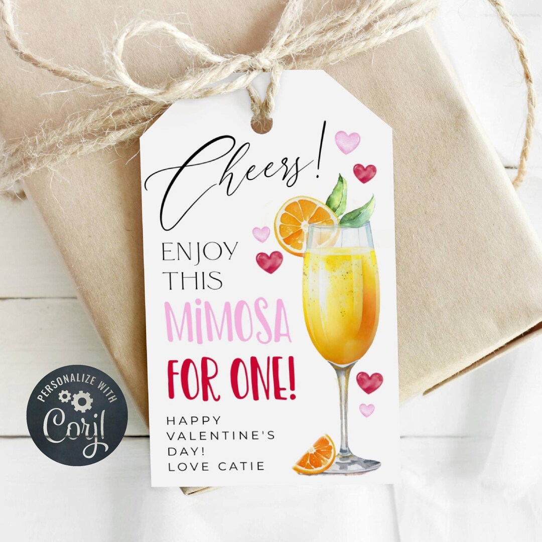 Valentine's Day Mimosa Gift Tag Template, Printable Galentine's Mimosa ...