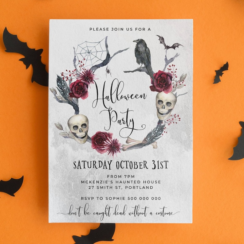 Adult Halloween Party Invitation Template Printable Skulls - Etsy
