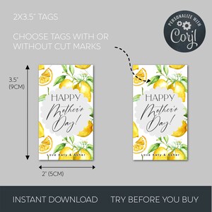 Lemons Mother's Day Gift Tag Template, Printable Mothers Day Favor Tag ...