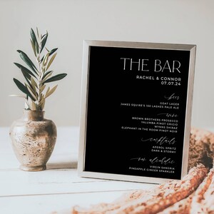 Classic Black Bar Menu Template, Printable Modern Elegant Wedding ...