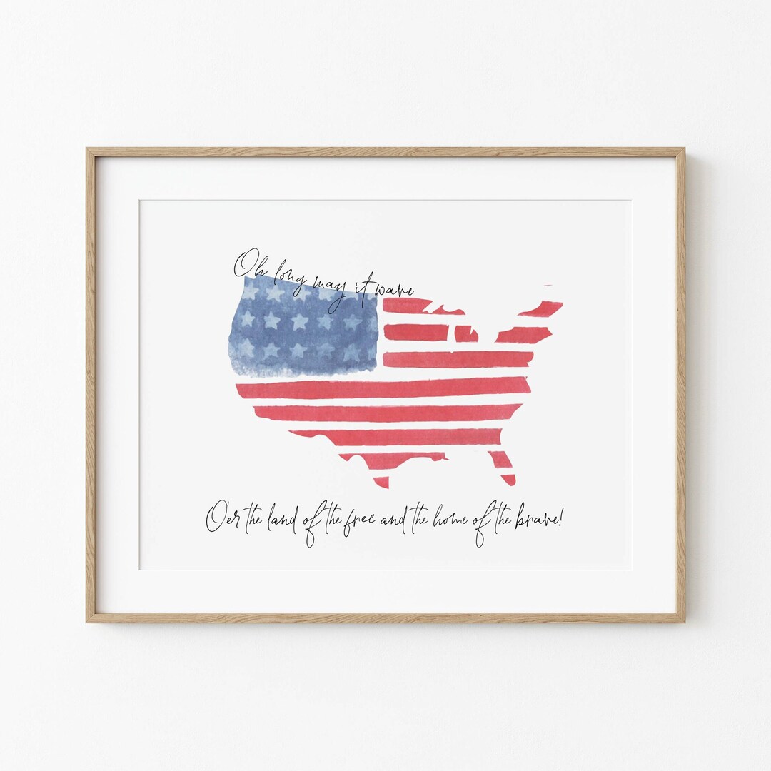 American Flag 4th of July Printable Wall Art, National Anthem ...