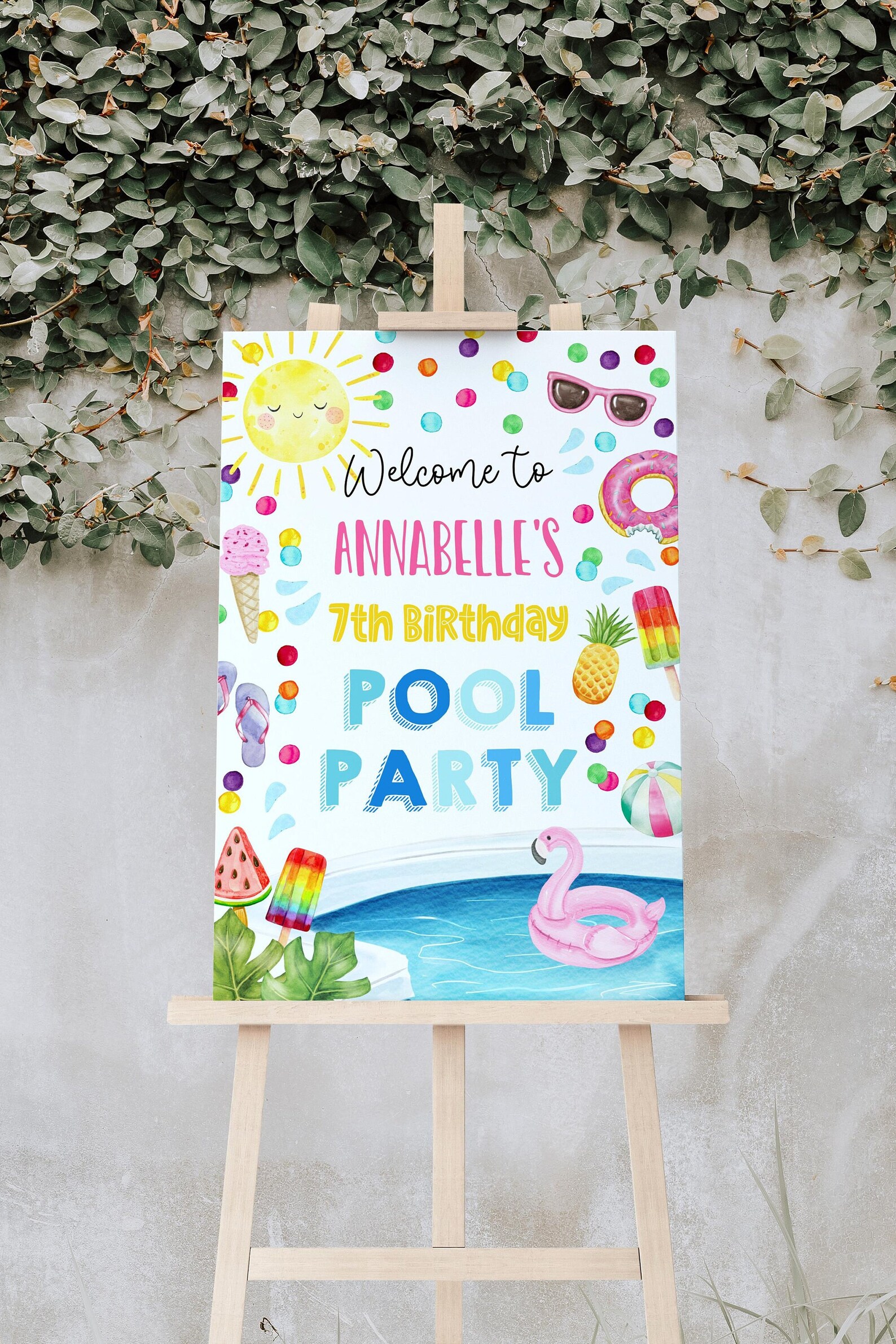 Editable Pool Party Welcome Sign Template, Printable Summer Birthday ...