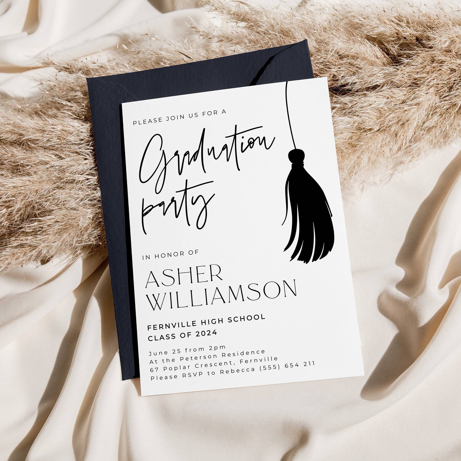 Tassel Graduation Invitation Template, Printable Modern Graduate ...