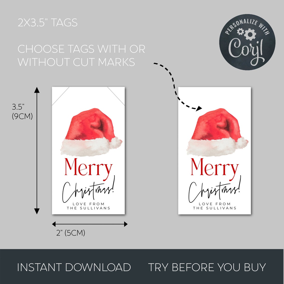 Santa Hat Christmas Favor Tag Template, Printable Holiday Party Gift ...