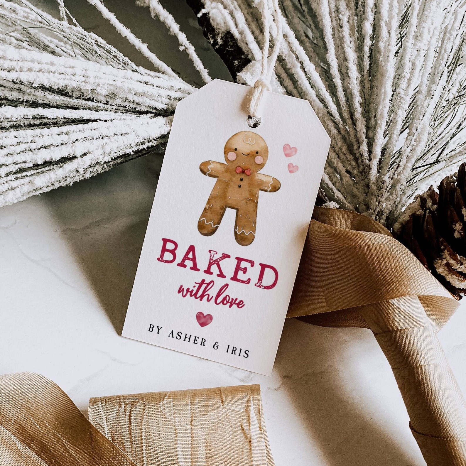 Holiday Cookie Tag Template, Baked With Love Editable Tag, Printable ...