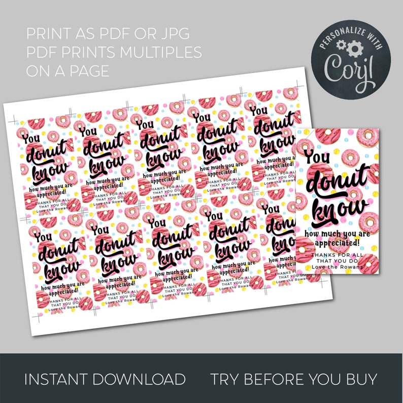 Donut Gift Tag Template You Donut Know How Much You Are - Etsy
