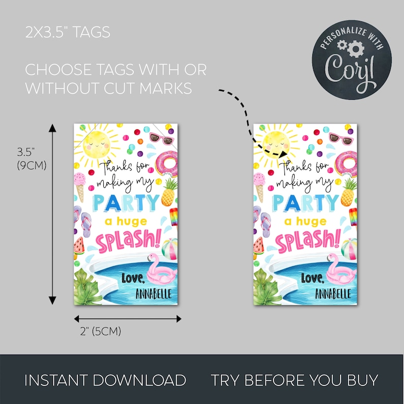 Pool Party Favor Tag Template, Printable Summer Birthday Thank You Tags ...