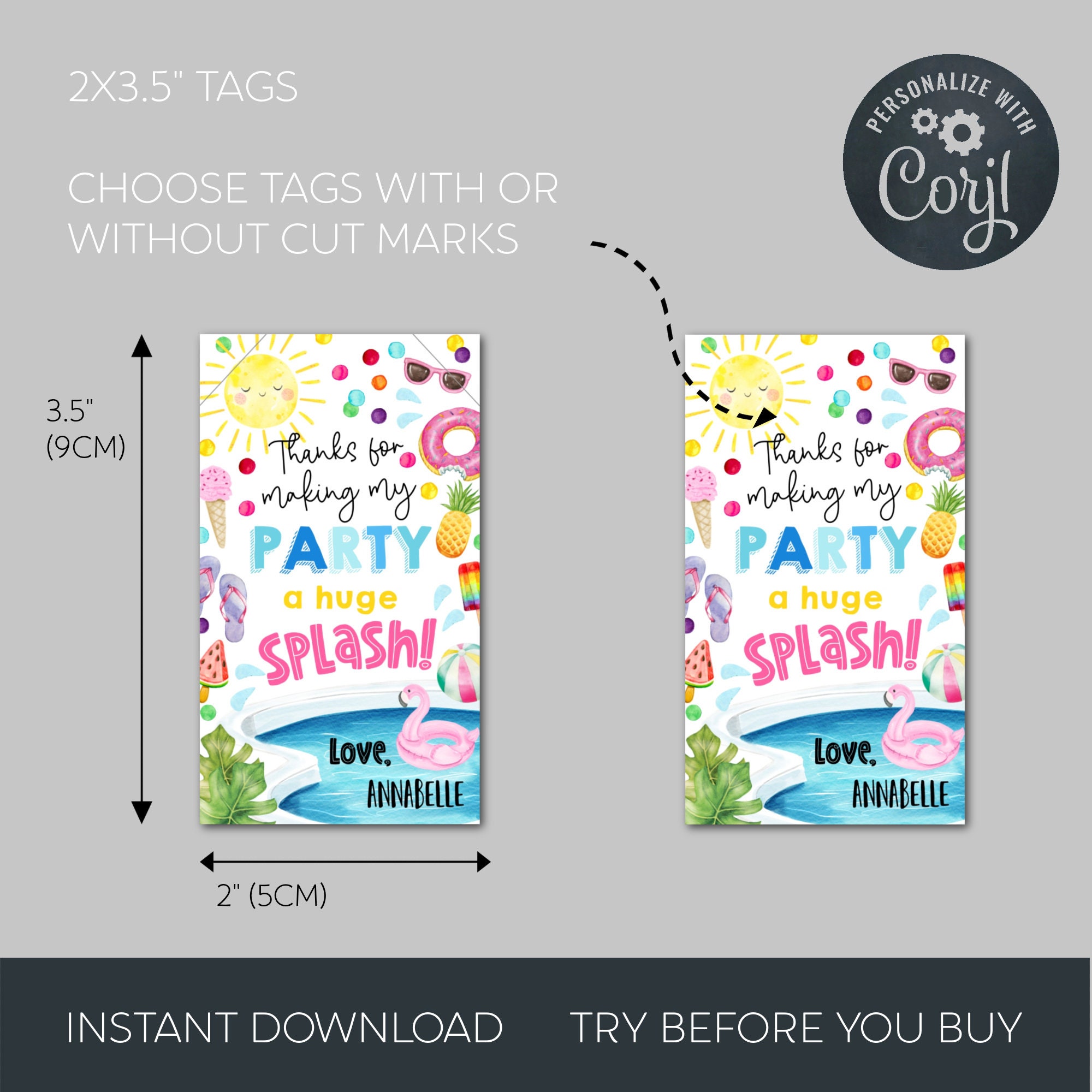Pool Party Favor Tag Template Printable Summer Birthday Thank - Etsy