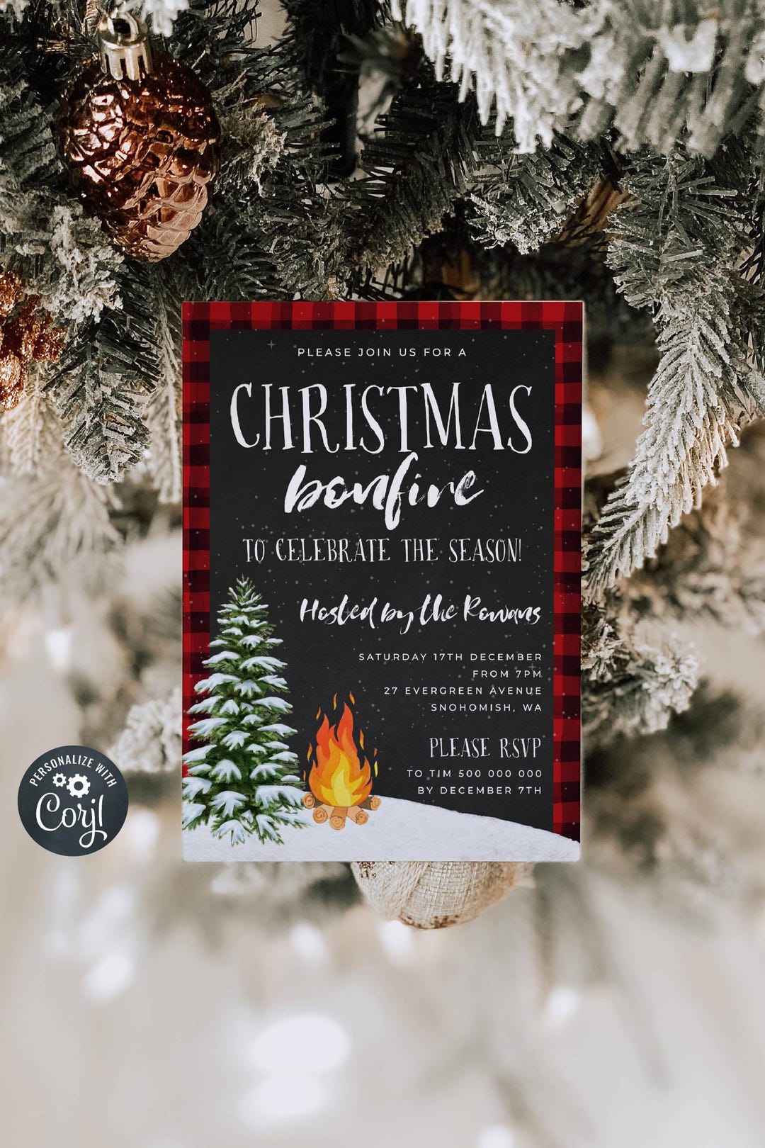 Christmas Bonfire Invitation Template, Printable Backyard Winter ...
