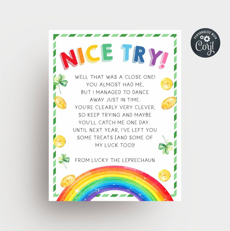 Editable Leprechaun Trap Letter Template, Printable St. Patrick's Day Kids Note From Leprechaun ...