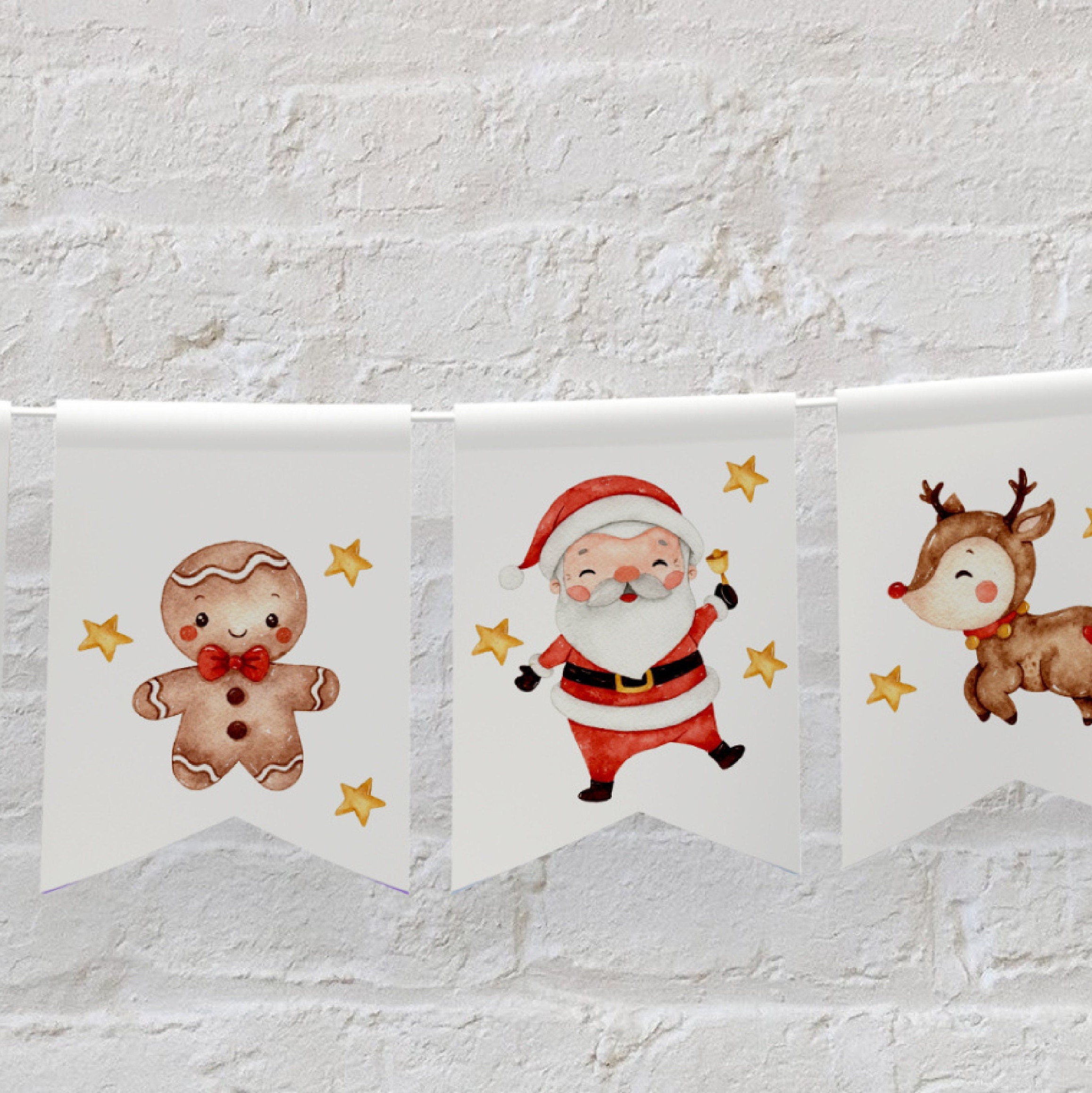 Cute Christmas Banner Printable, Festive Holiday Bunting, Santa Snowman ...
