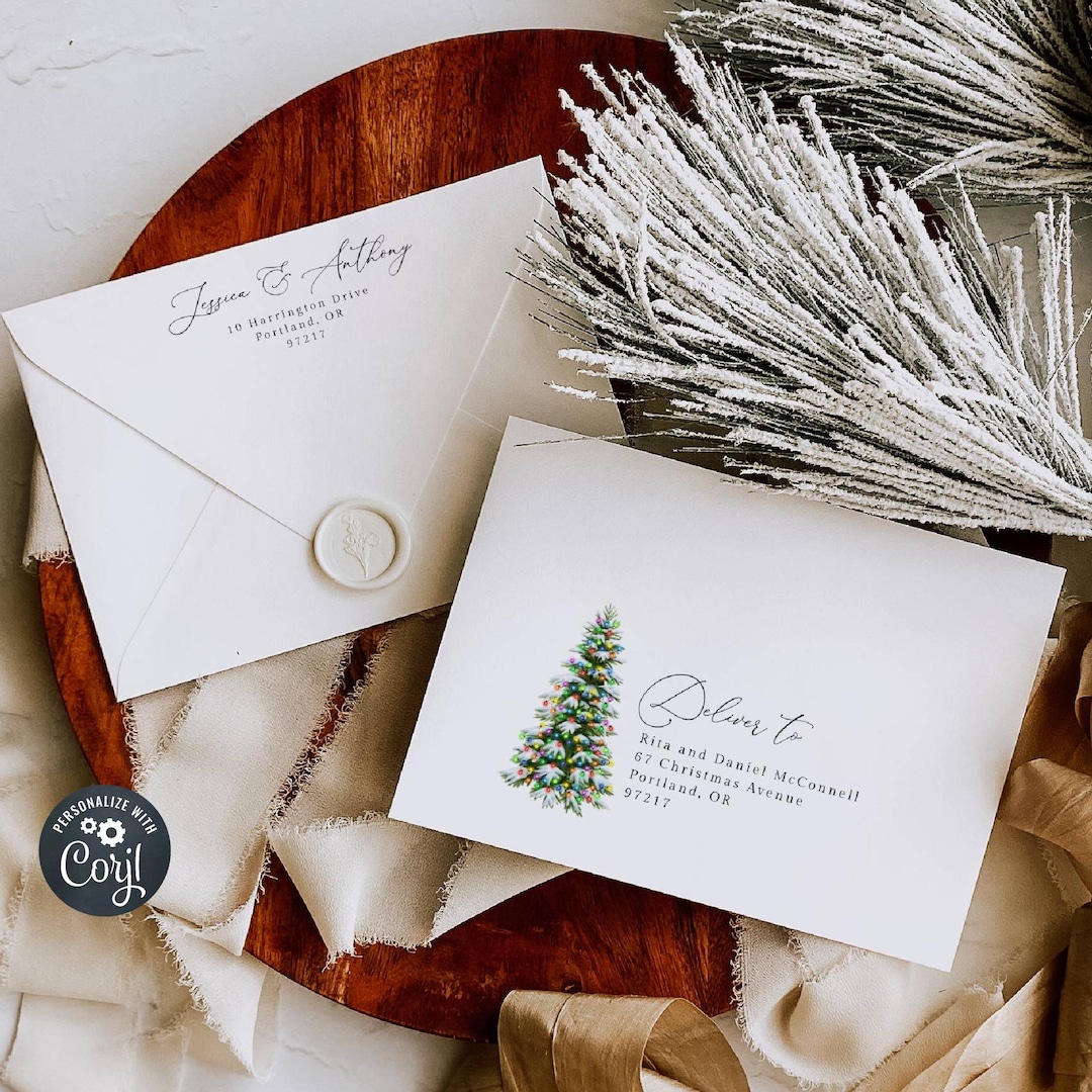 Watercolor Christmas Tree Envelope Template, Printable Holiday Envelope ...