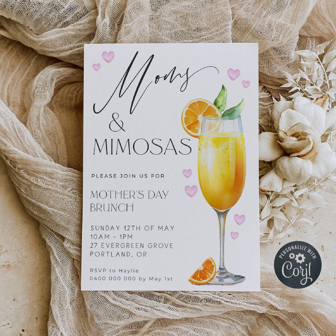 Mother's Day Mimosa Brunch Invitation Template, Printable Moms ...
