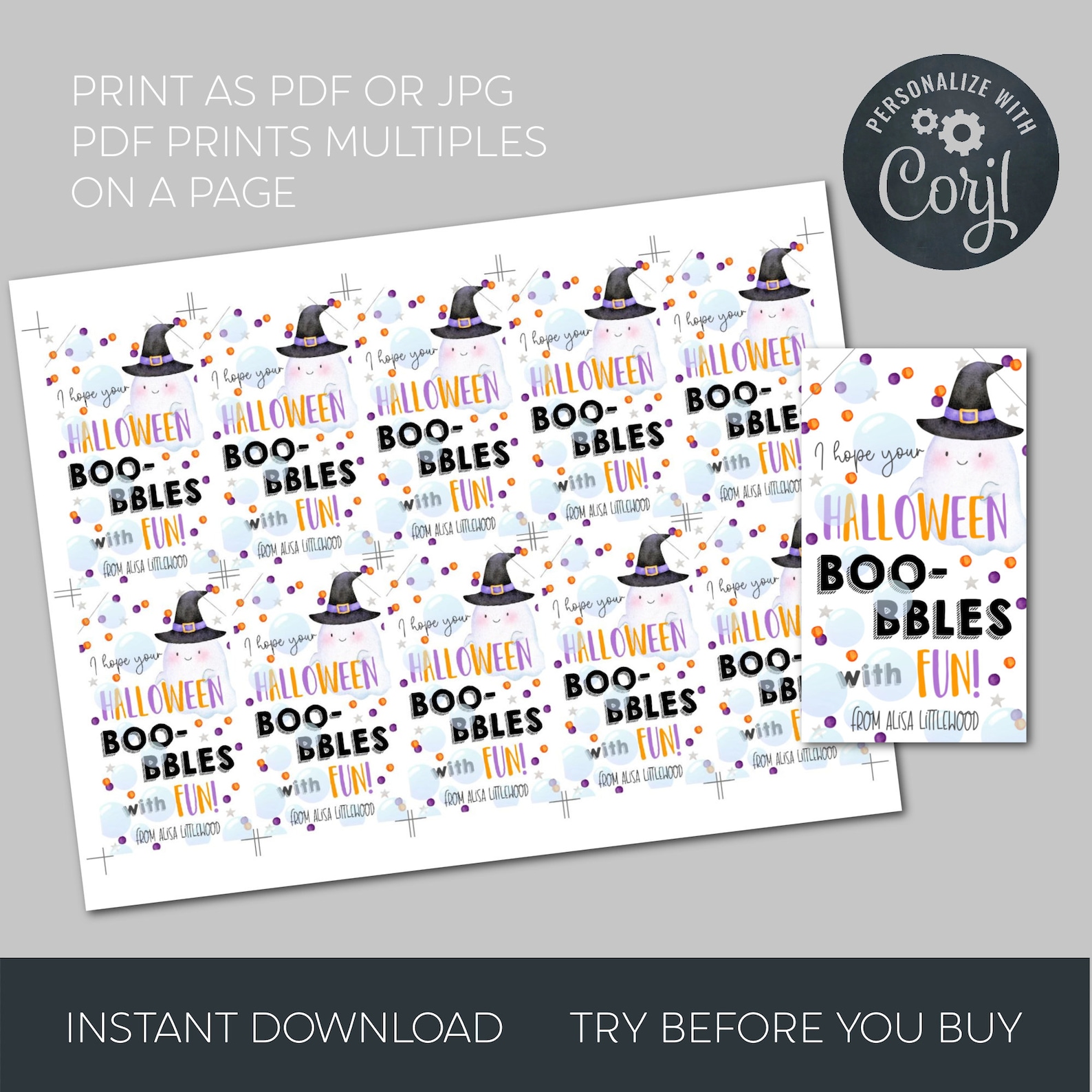 Halloween Bubbles Gift Tag Template Printable Boo-bbles Favor - Etsy