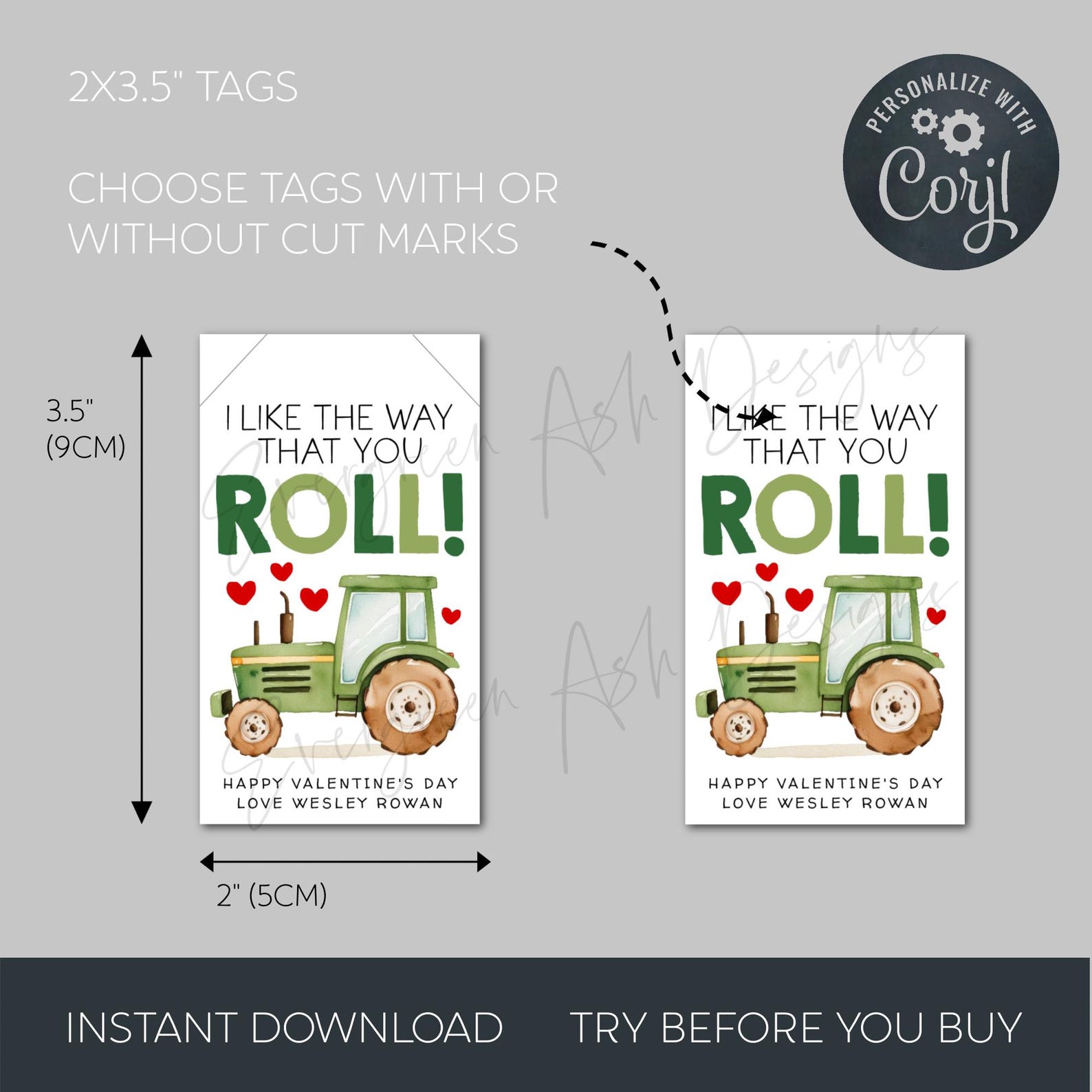 Tractor Valentine's Day Gift Tag Template, Printable I Like the Way You ...