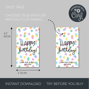 Printable Happy Birthday Gift Tag Template, Pastel Watercolor Confetti ...