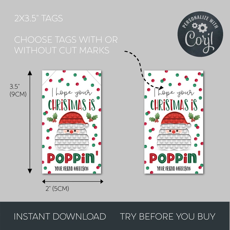Christmas Pop It Gift Tag Template Printable Poppin' - Etsy