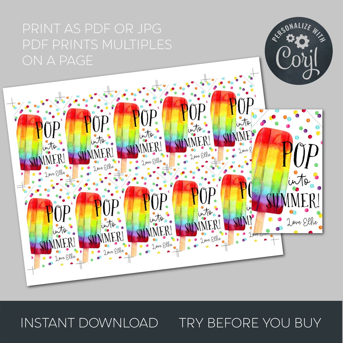 Summer Popsicle Gift Tag Template, Printable Pop Into Summer End of ...