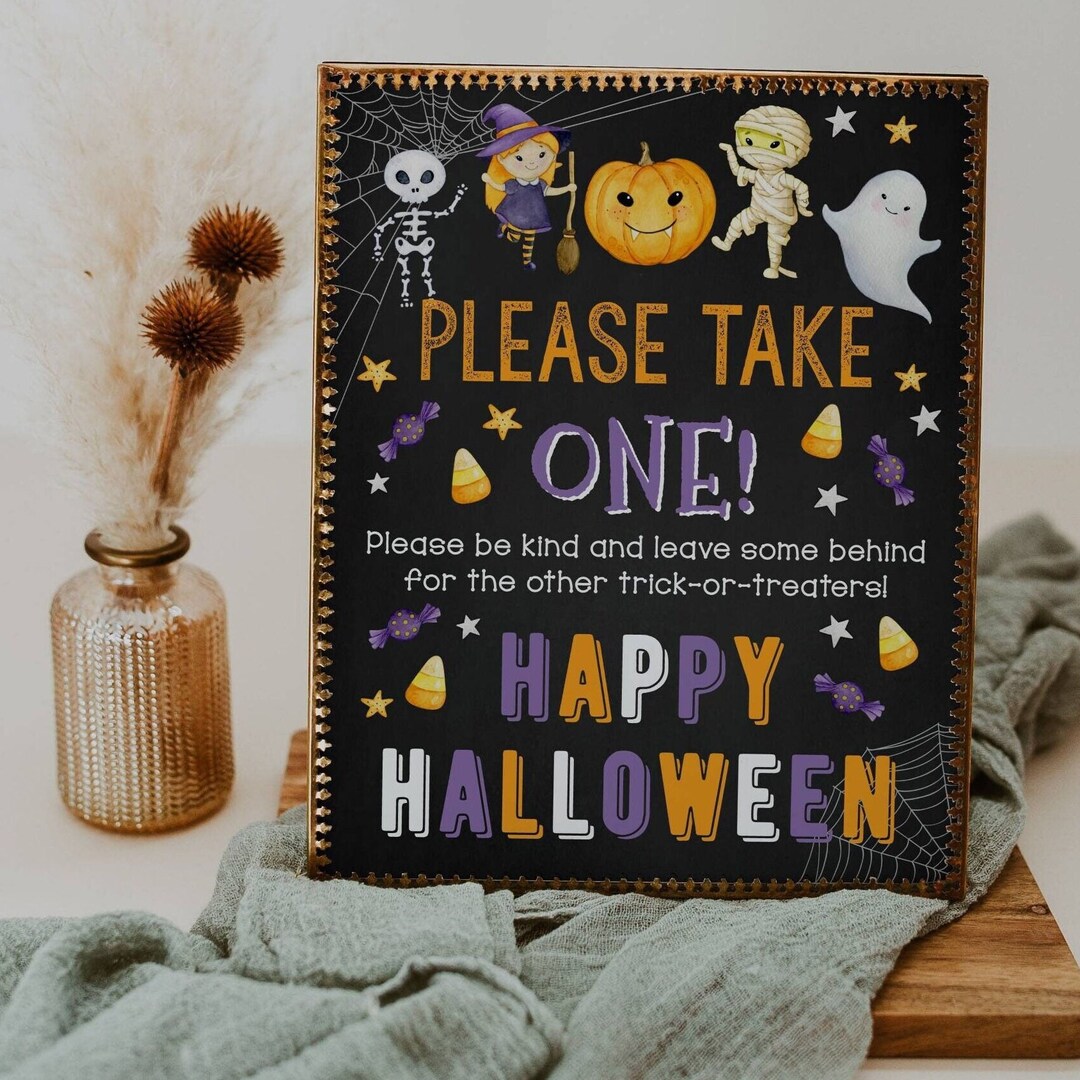 Printable Halloween Door Sign Template, Please Take One Poster, Trick ...