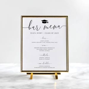 Graduation Bar Menu Sign Template, Printable Elegant Grad Party Drinks ...