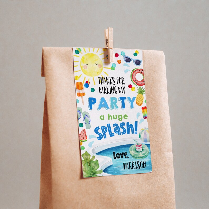 Pool Party Favor Tag Template, Printable Summer Birthday Thank You Tags ...
