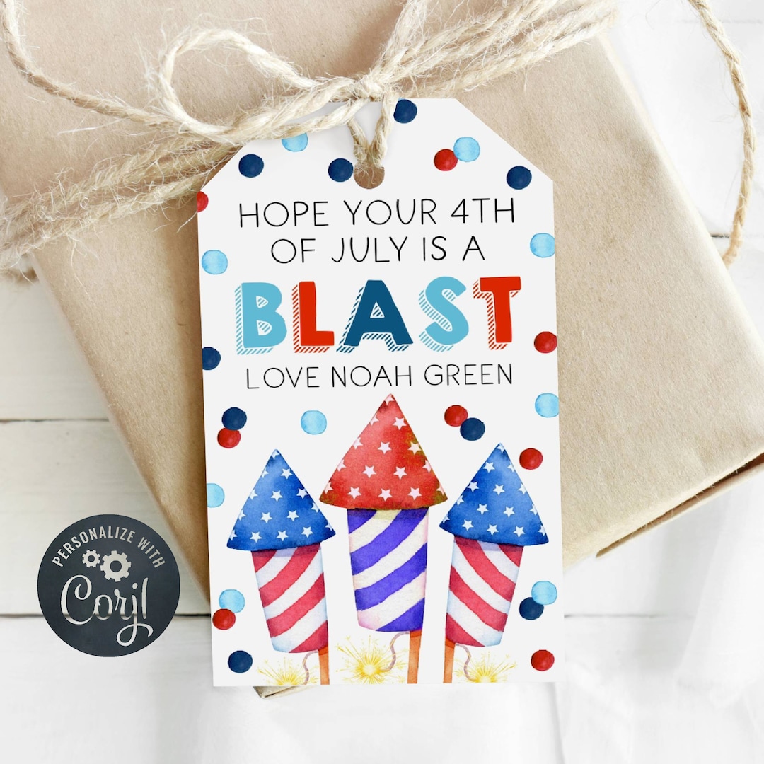 4th of July Fireworks Favor Tag Template, Printable July Fourth Gift ...