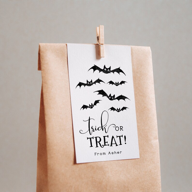 Halloween Bats Gift Tag Template, Printable Trick or Treat Tags ...