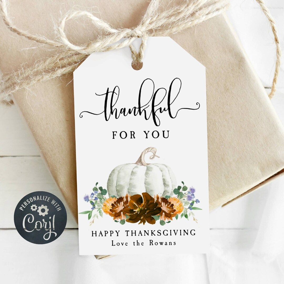 Thanksgiving Favor Tag Template, Printable Fall Autumn Floral Pumpkin ...