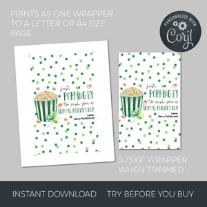 St. Patrick's Day Popcorn Wrapper Template, Printable Shamrock Hearts ...