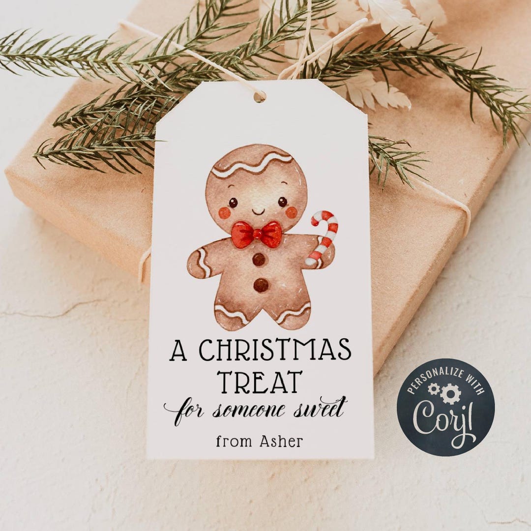 Gingerbread Man Christmas Gift Tag Template, Printable Cute Holiday ...