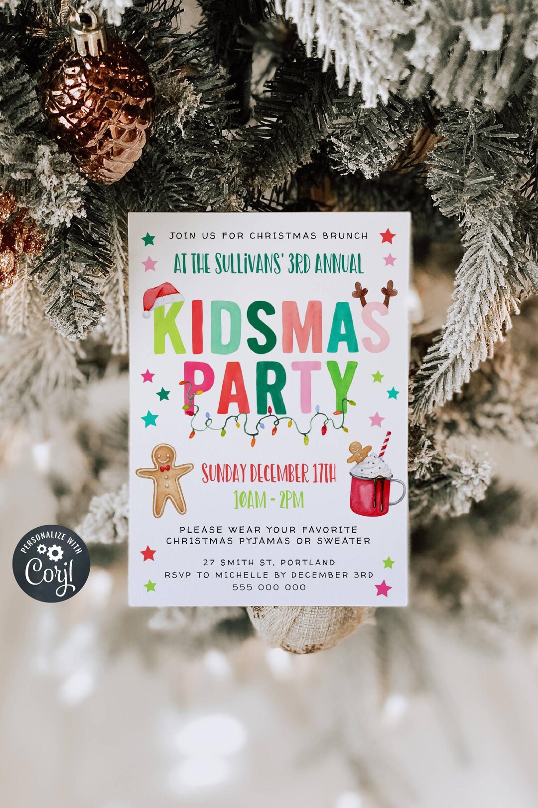 Kidsmas Christmas Party Invitation Template, Printable Kids Holiday ...