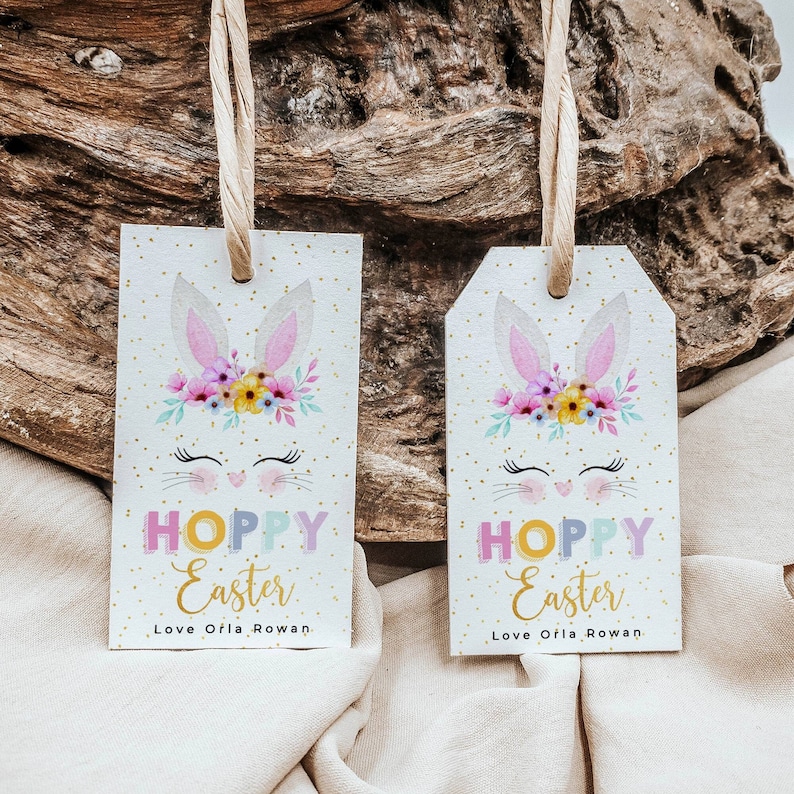 Hoppy Easter Gift Tag Template Printable Cute Bunny Face - Etsy