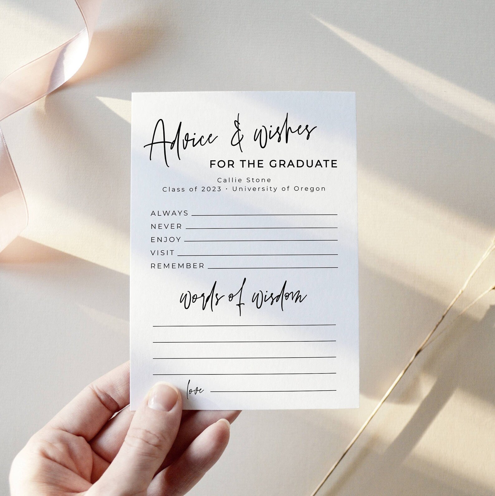 Graduation Advice and Wishes Card Template, Printable Modern Advice for ...