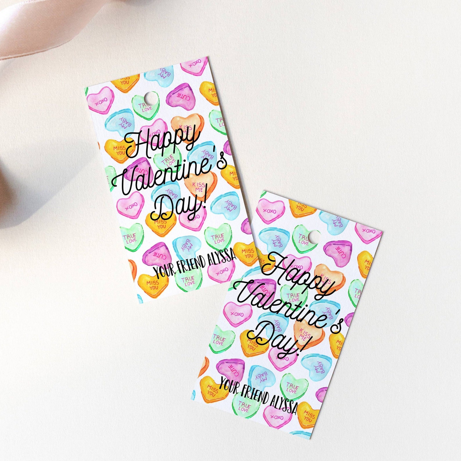 Valentine's Day Candy Hearts Gift Tag Template, Printable Rainbow ...